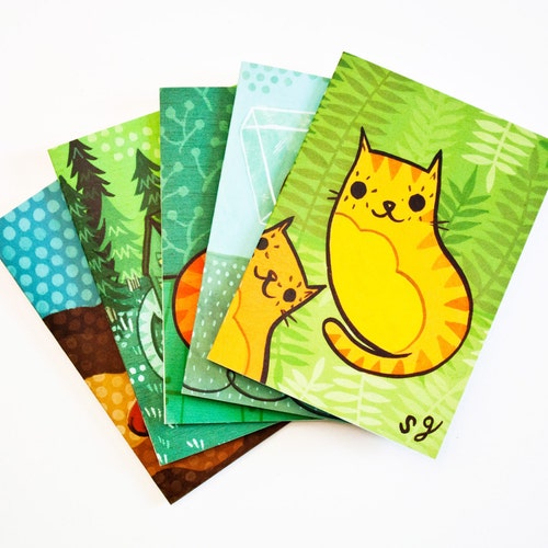 CAT CARD SET Cat Greeting Cards Set Cat Notecards - Etsy