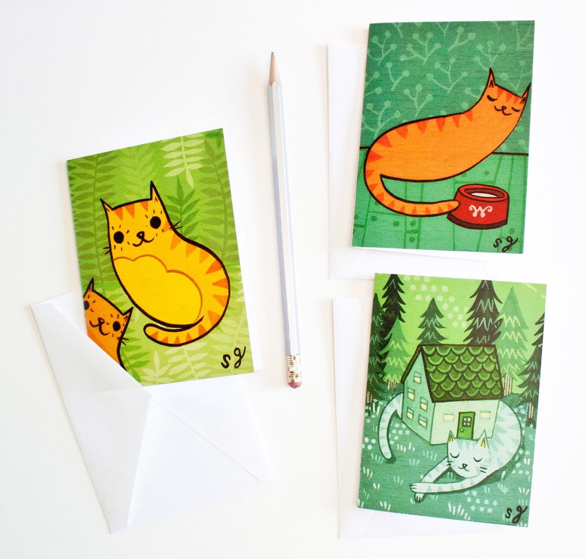 CAT CARD SET -- Cat Greeting Cards Set -- Cat Notecards -- Blank ...