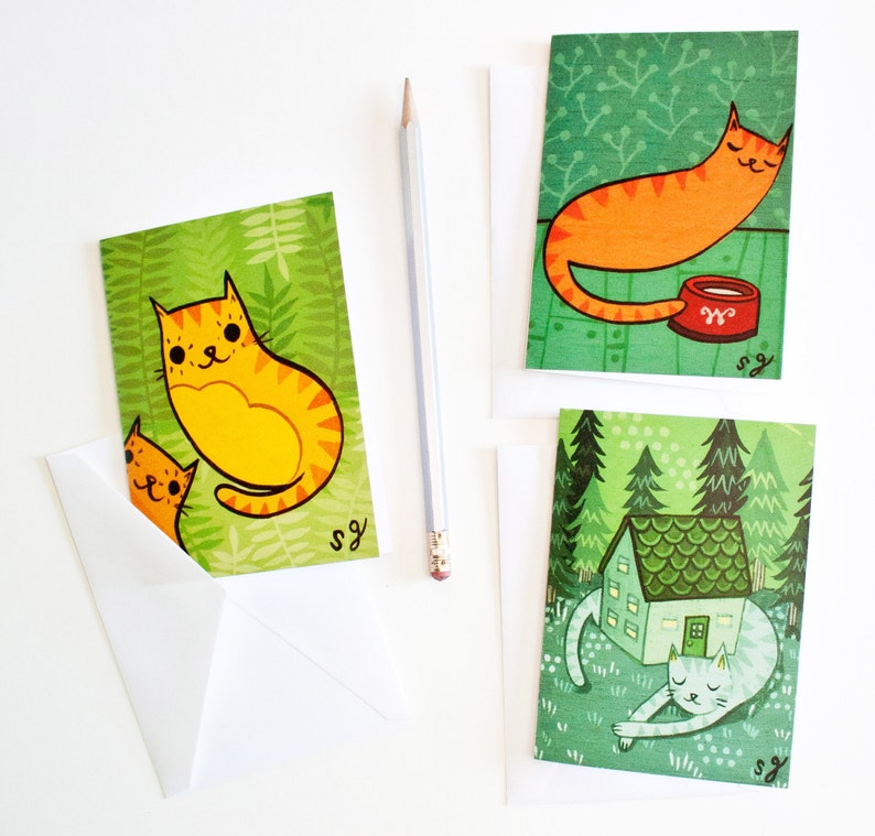 CAT CARD SET Cat Greeting Cards Set Cat Notecards - Etsy