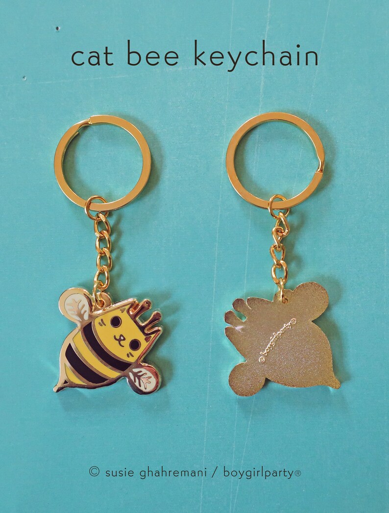 Cute CAT KEYCHAIN Cat Bee Keychain Yellow Bumble Bee - Etsy