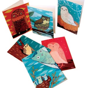 OWL NOTE CARDS Set Notecards Owl Illustrations Art Greeting Card Blank ...