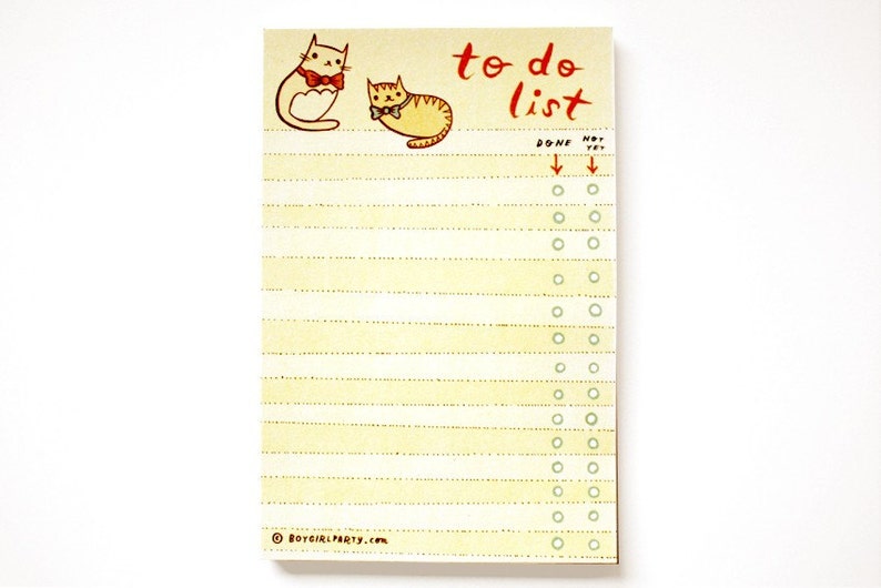 Cat TO DO LIST Notepad by Boygirlparty, Bowtie Kitty Cat Note Pad Memo ...