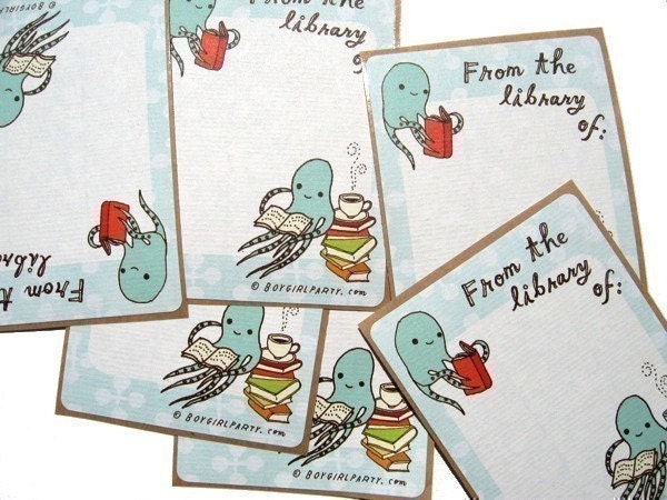 Octopus BOOK LABELS set of 6 Book Stickers Book Lover Gift - Etsy