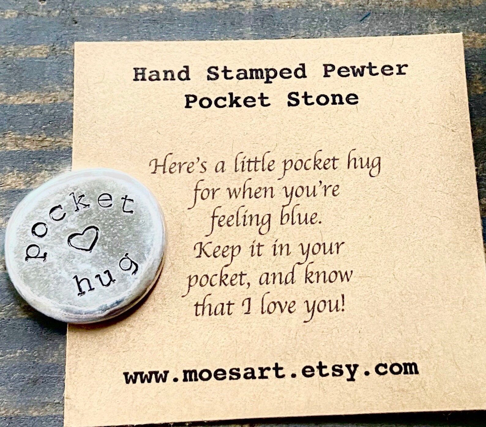 Pocket Hug Token - Pewter Personalized Coin / I Love You Reminder Stone ...