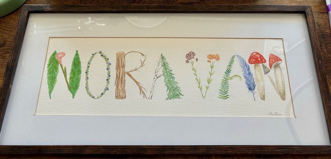 Custom Nature Name Art - Personalized Real Watercolor for Baby Nursery ...