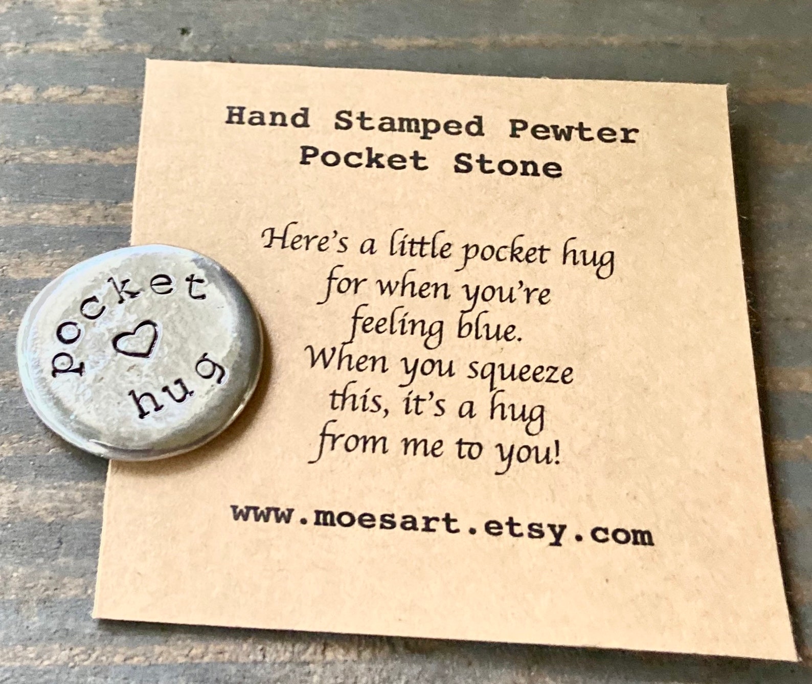 Pocket Hug Token - Pewter Personalized Coin / I Love You Reminder Stone ...