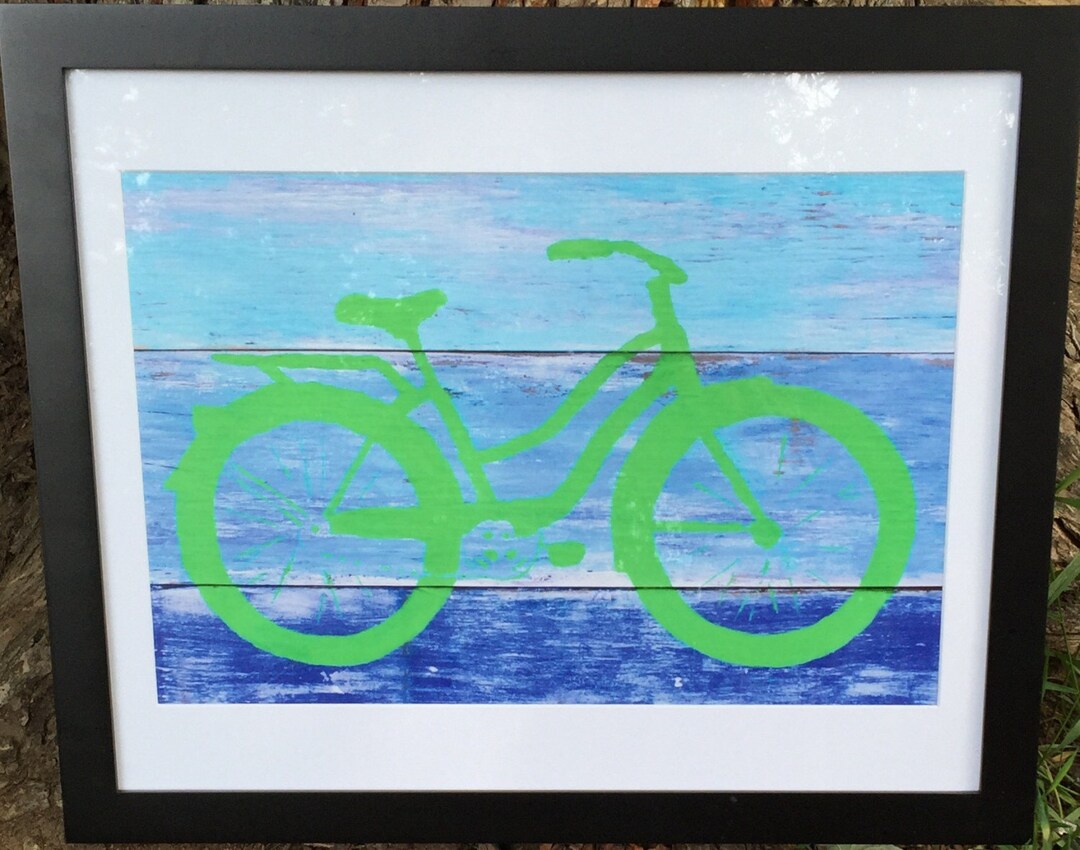 Bike Art, Bicycle Print Bike Poster, Green Mountain Bike, Road Bike ...