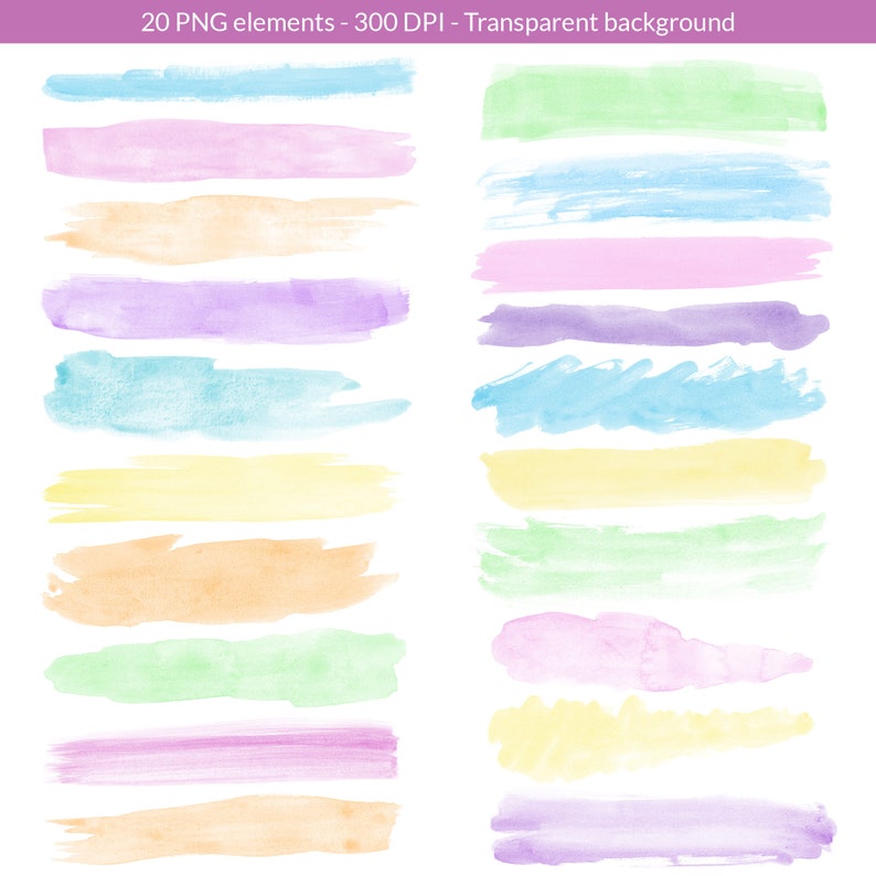 Watercolor Pastel Rainbow Brush Strokes Clipart | 20 Transparent Png ...