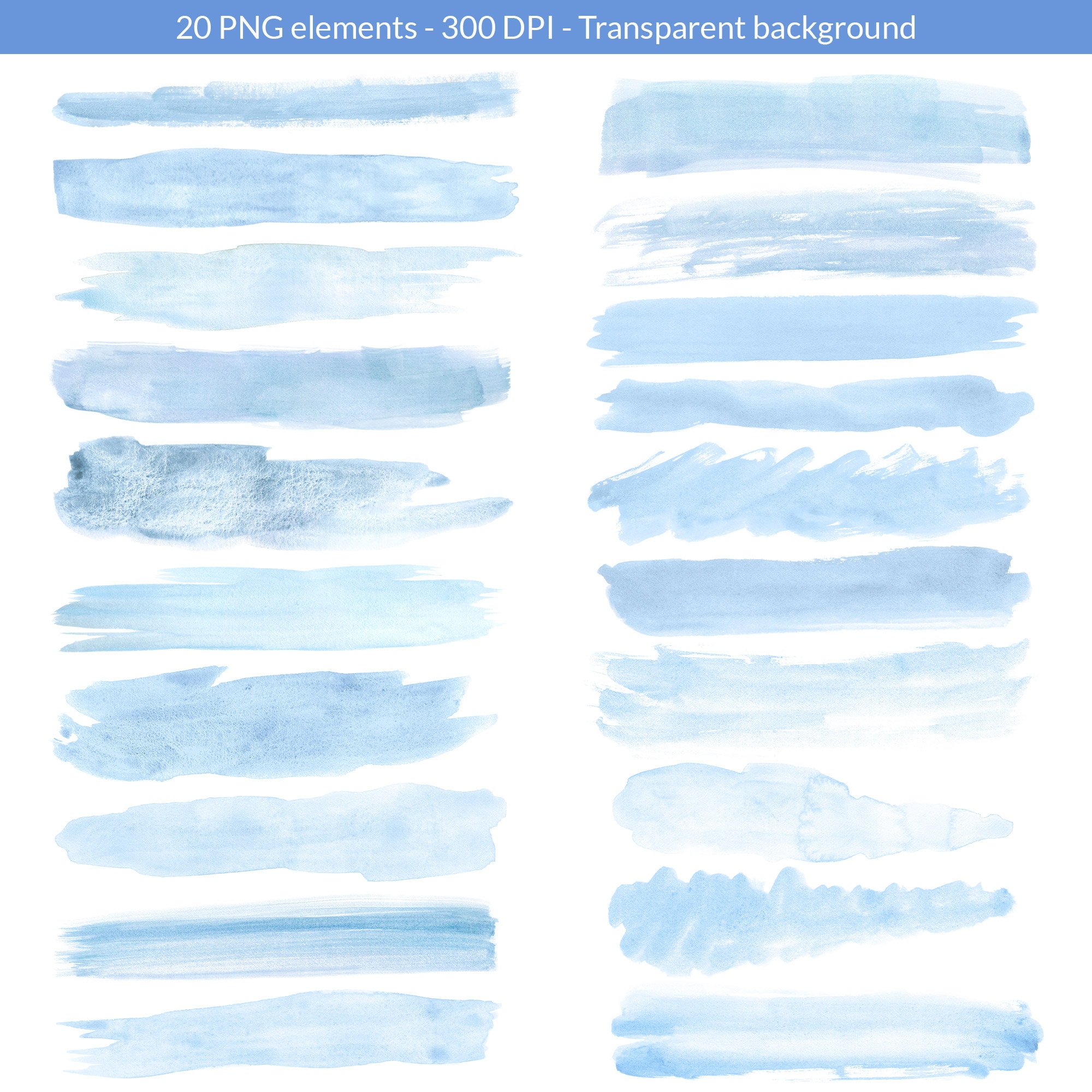Watercolor Pastel Blue Brush Strokes Clipart | 20 Transparent Png ...