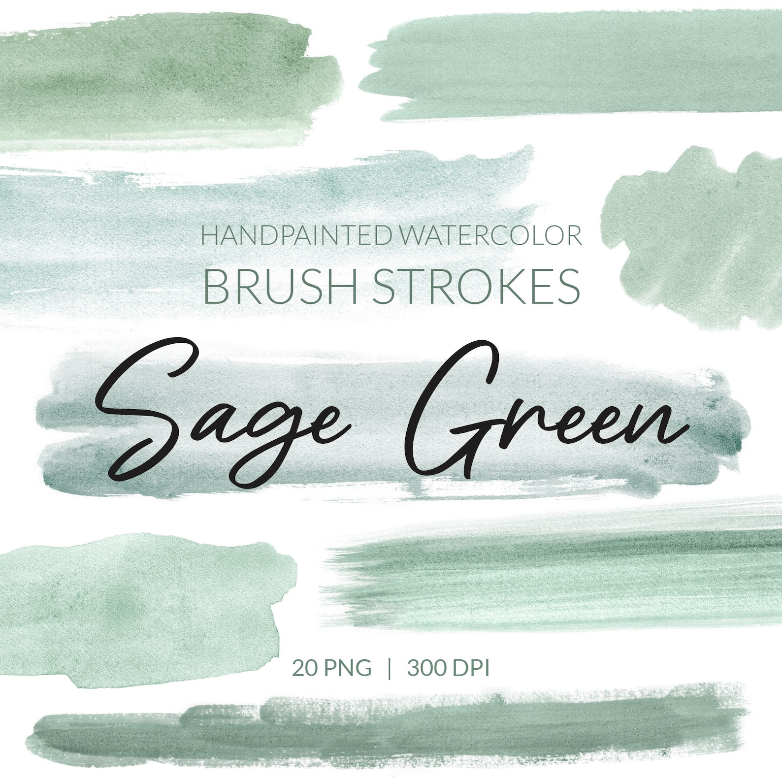 Watercolor Sage Green Brush Strokes Clipart 20 Transparent Png, Digital ...