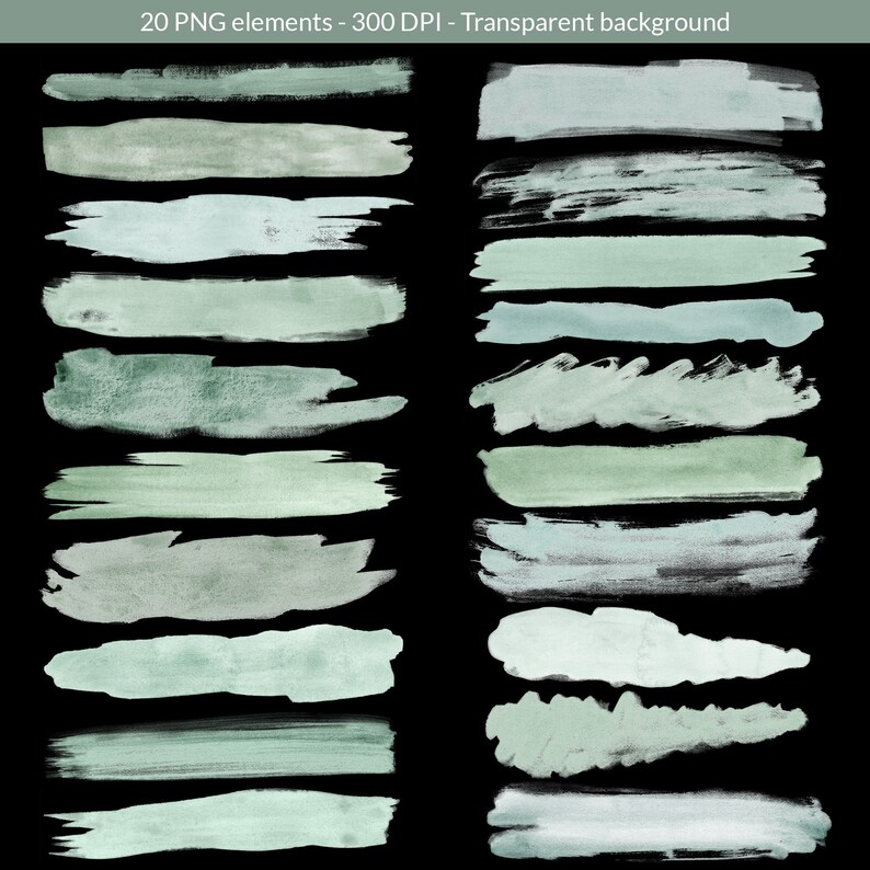Watercolor Sage Green Brush Strokes Clipart | 20 Transparent Png ...