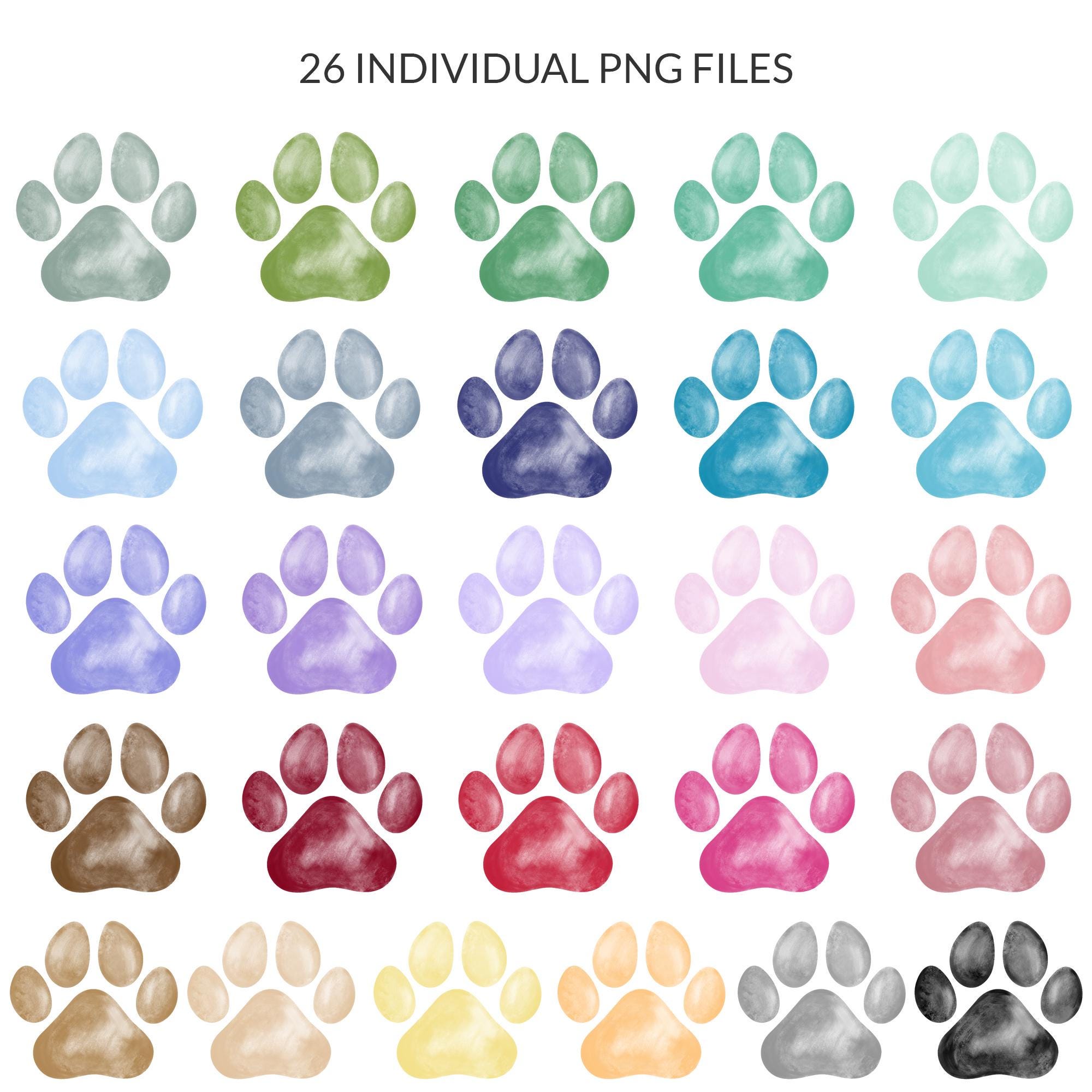 26 Paw Prints PNG Clipart, Dog & Cat Paw Print, Digital Watercolor Paw ...