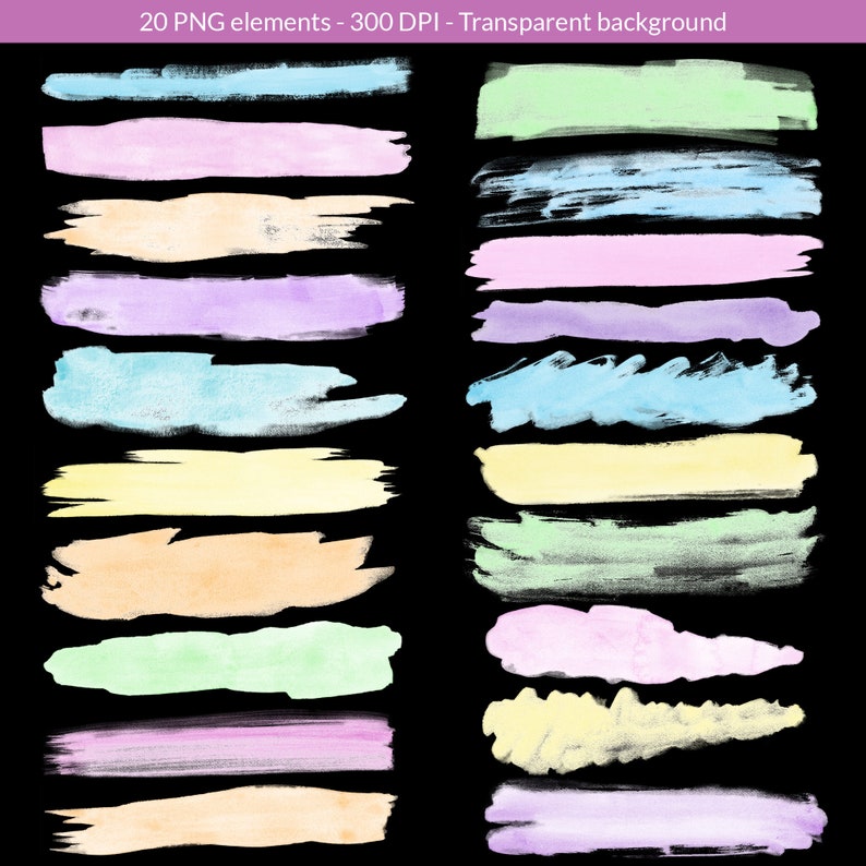 Watercolor Pastel Rainbow Brush Strokes Clipart | 20 Transparent Png ...