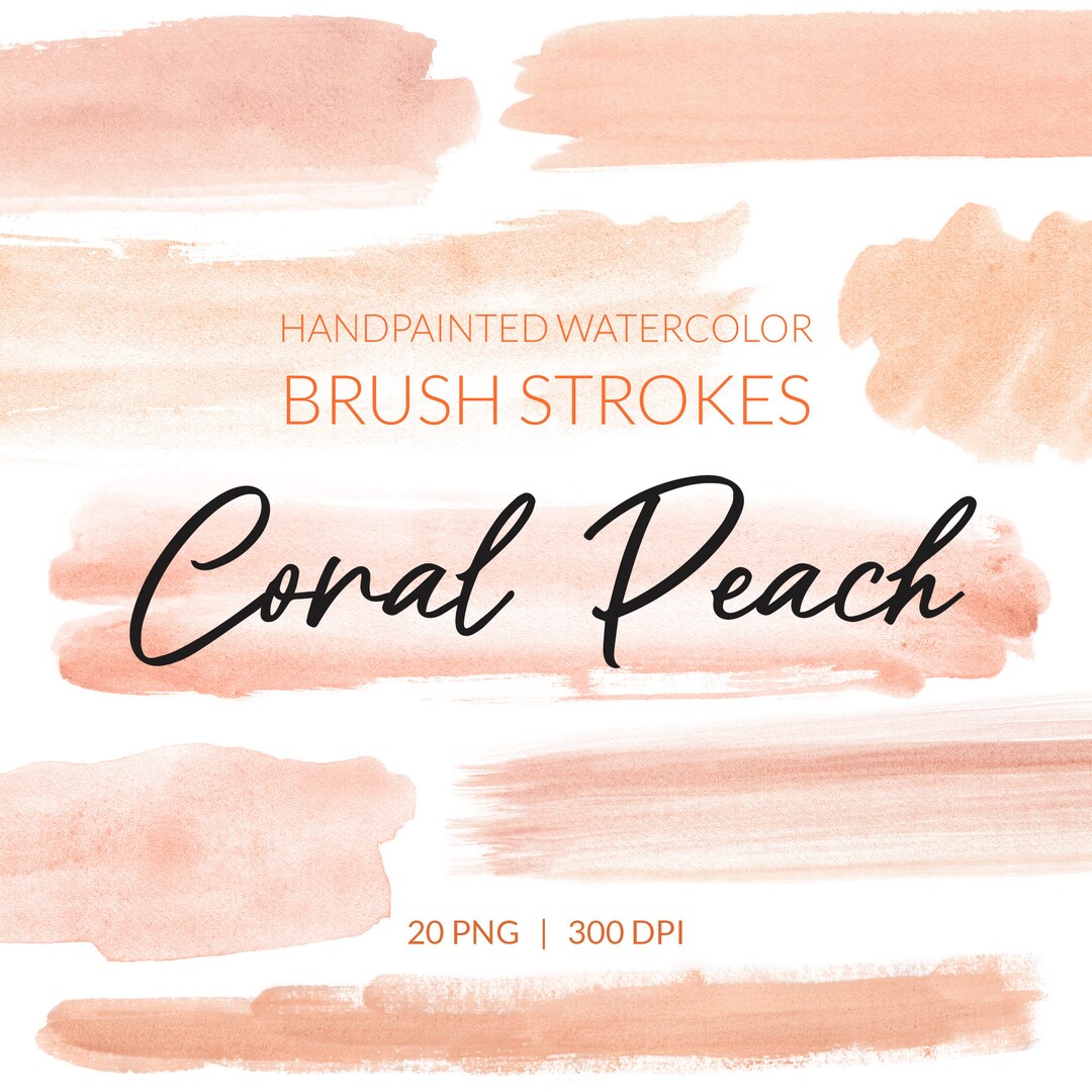 Watercolor Coral Peach Brush Strokes Clipart | 20 Transparent Png ...