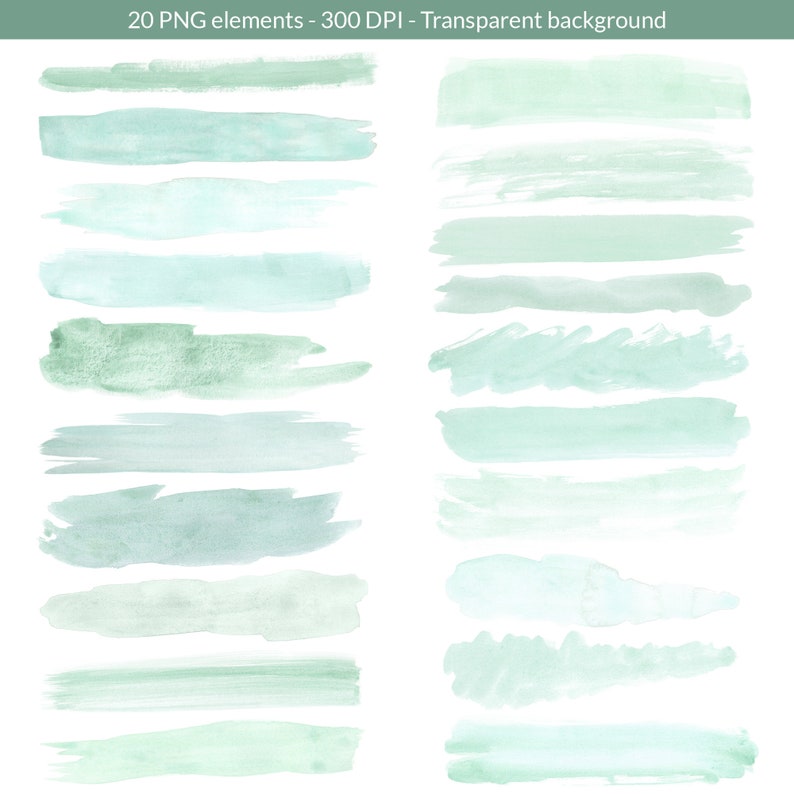 Watercolor Mint Green Brush Strokes Clipart | 20 Transparent Png ...