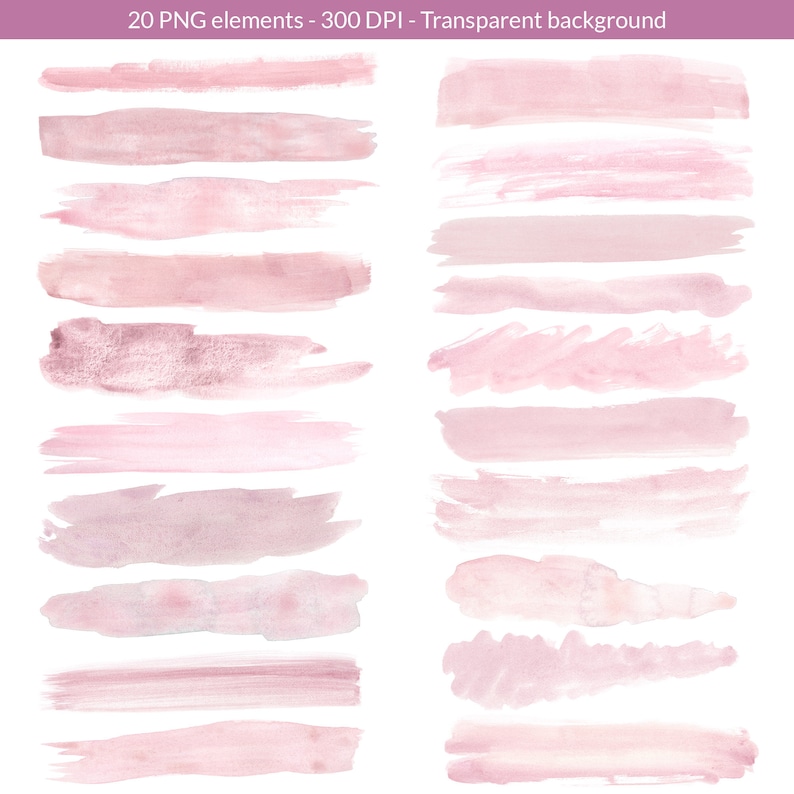 Watercolor Pastel Pink Brush Strokes Clipart | 20 Transparent Png ...