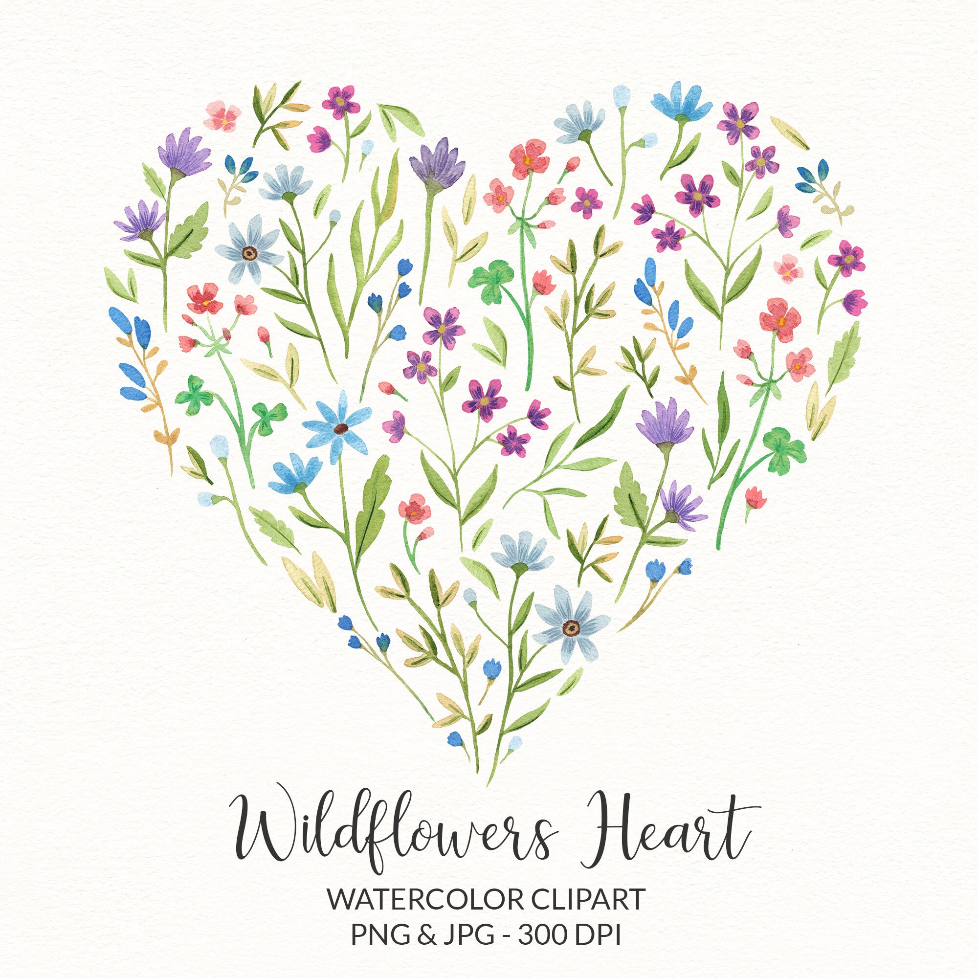 Heart With Flowers, Cute Floral Heart Clipart Summer Wildflower ...