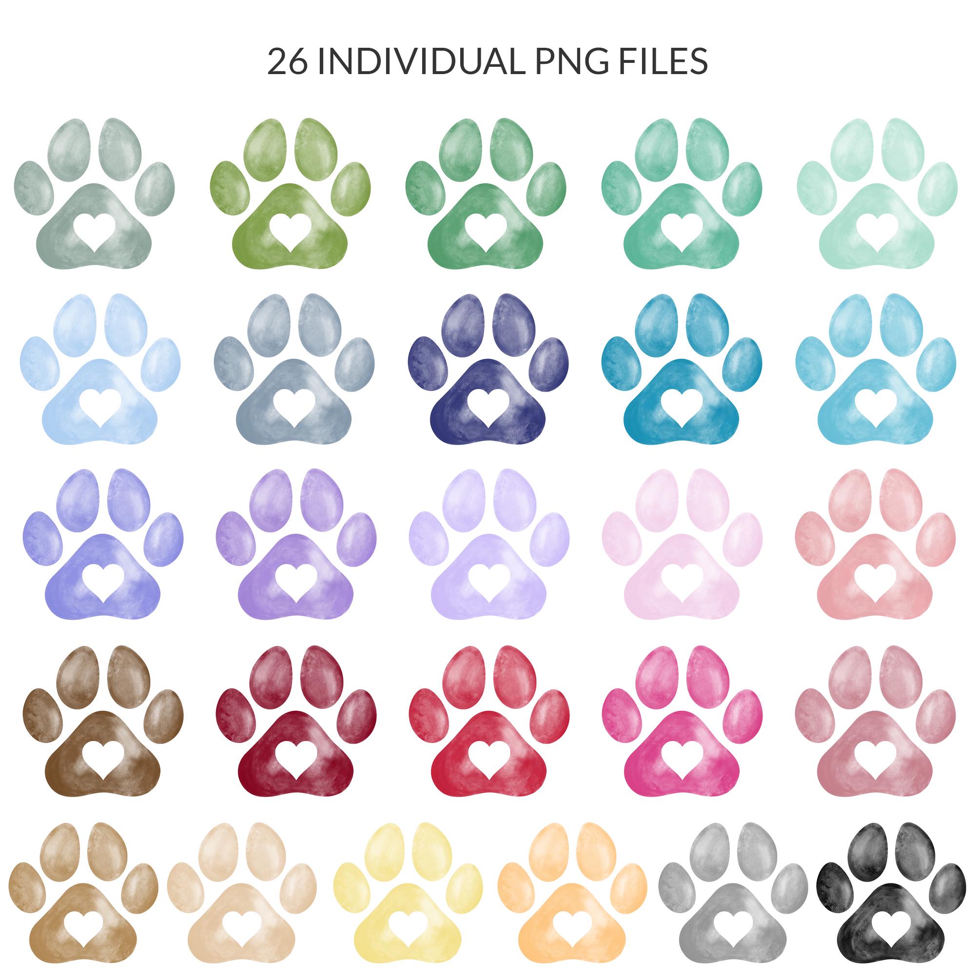26 Heart Paw PNG Clipart, Dog & Cat Paw Print Heart, Digital Watercolor ...
