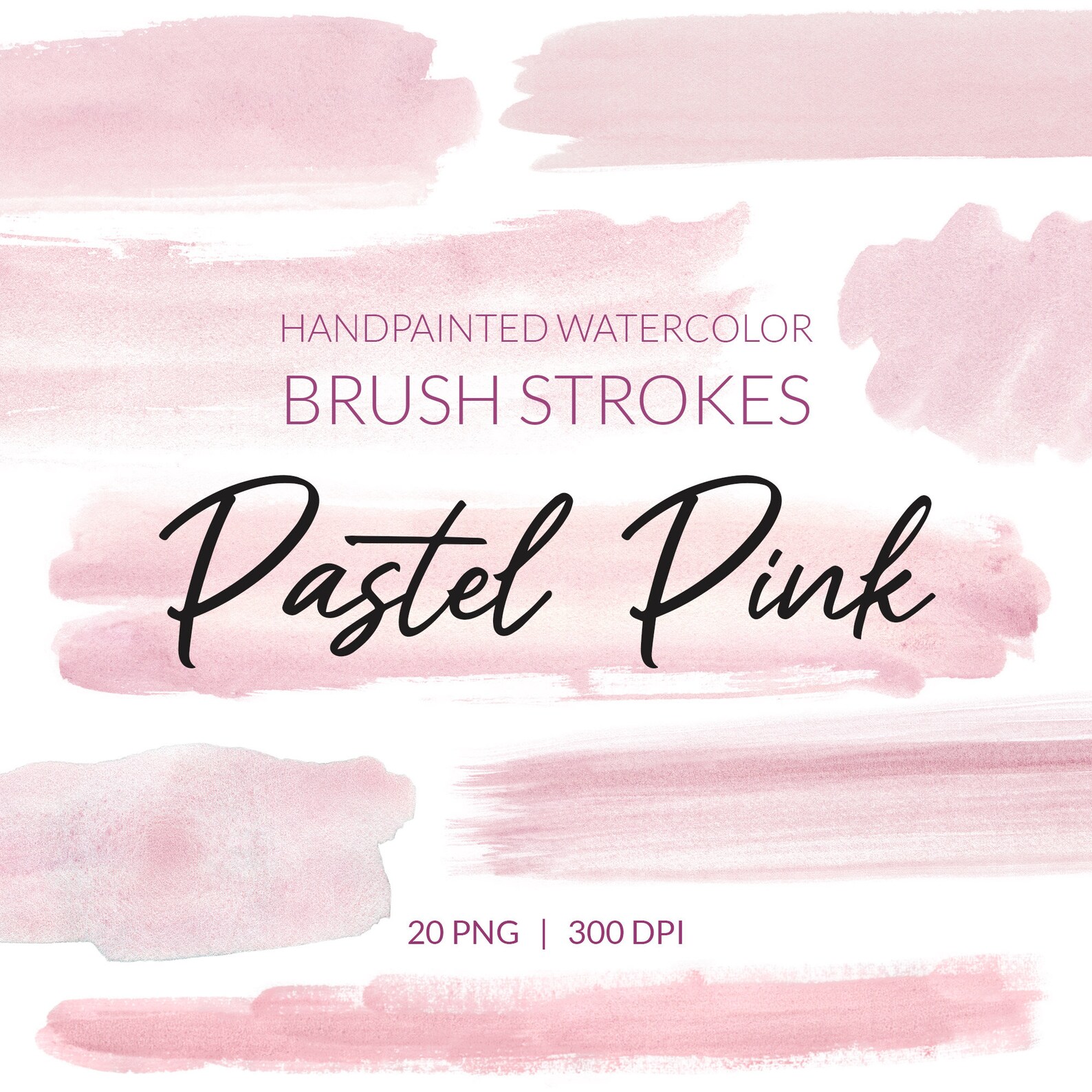 Watercolor Pastel Pink Brush Strokes Clipart | 20 Transparent Png ...