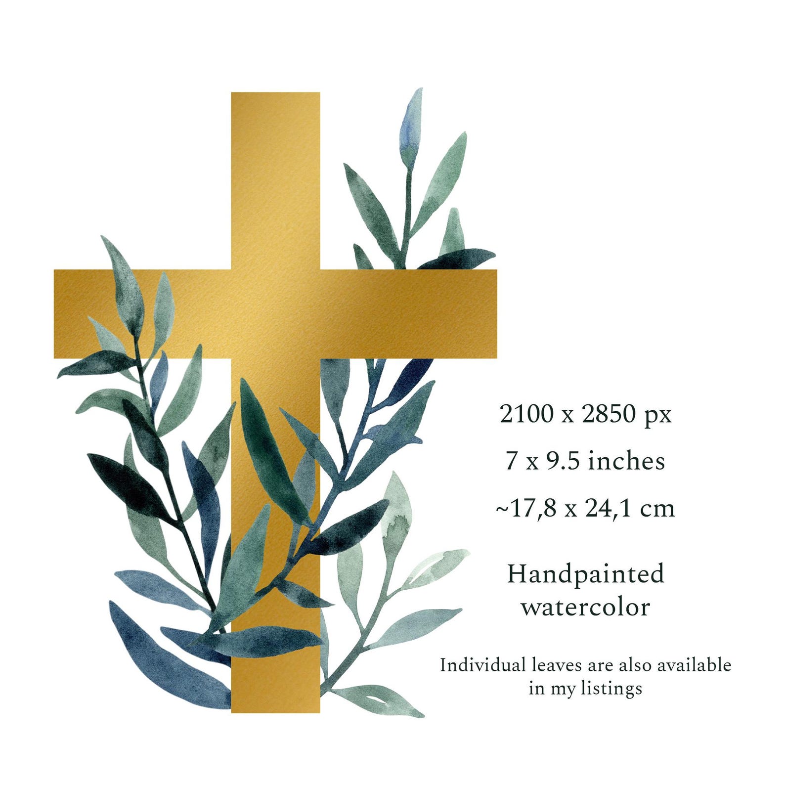 Easter Floral Gold Cross Clipart, Faith Watercolor Baptism, Greenery ...