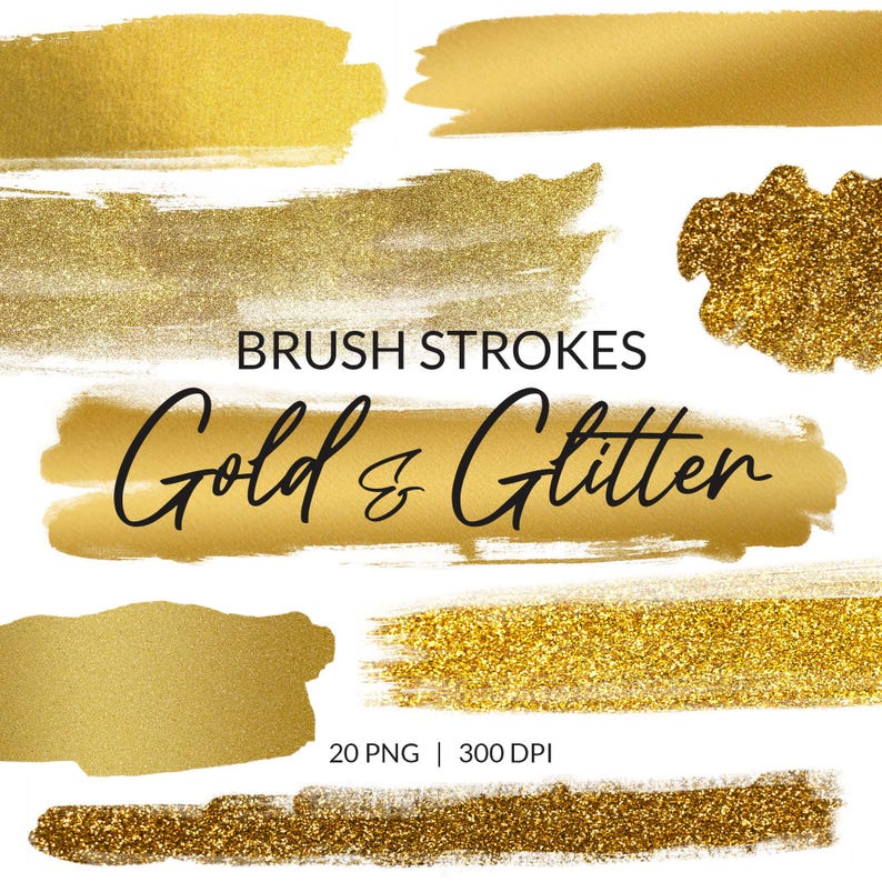 Gold & Glitter Brush Strokes Clipart PNG Gold Texture Background ...