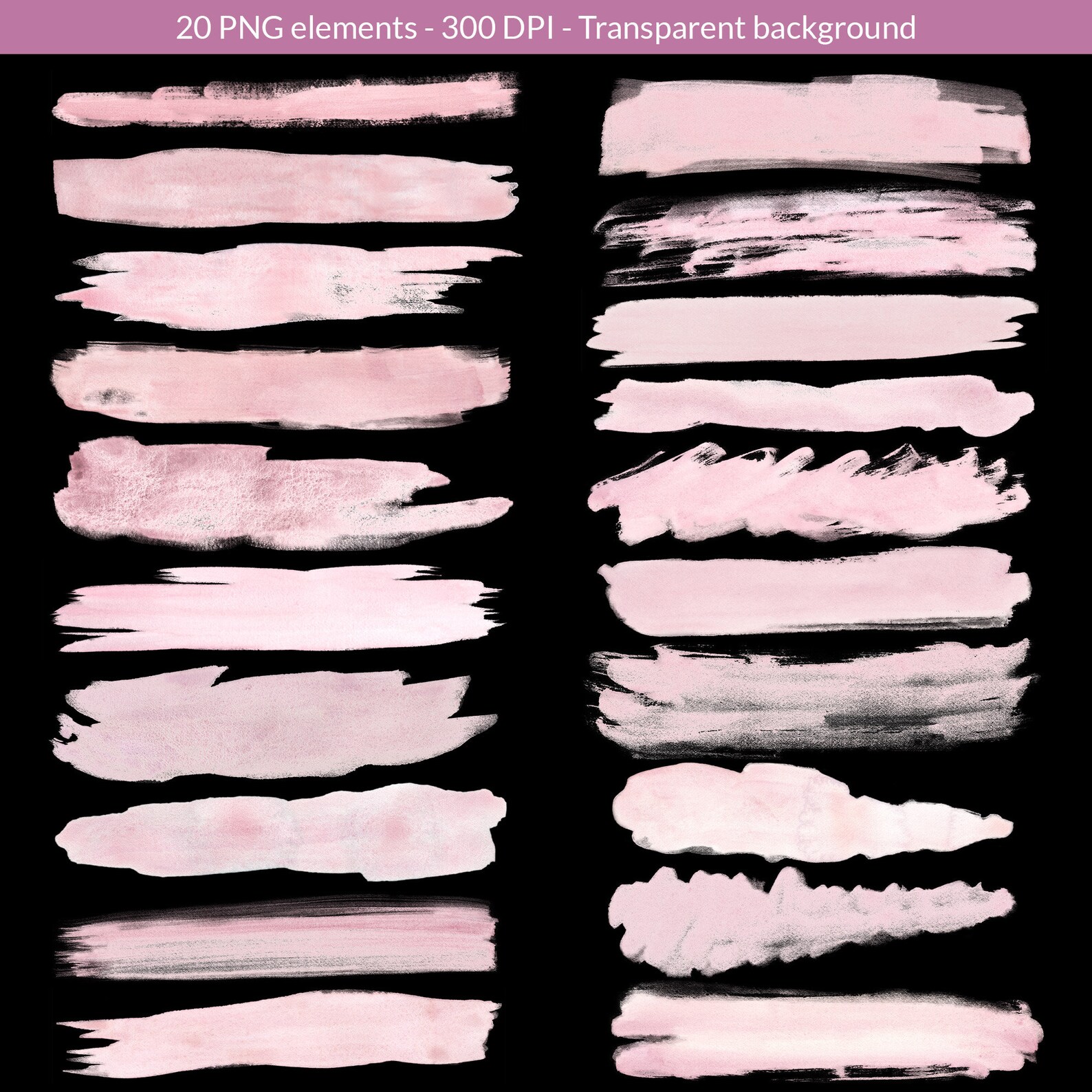 Watercolor Pastel Pink Brush Strokes Clipart | 20 Transparent Png ...