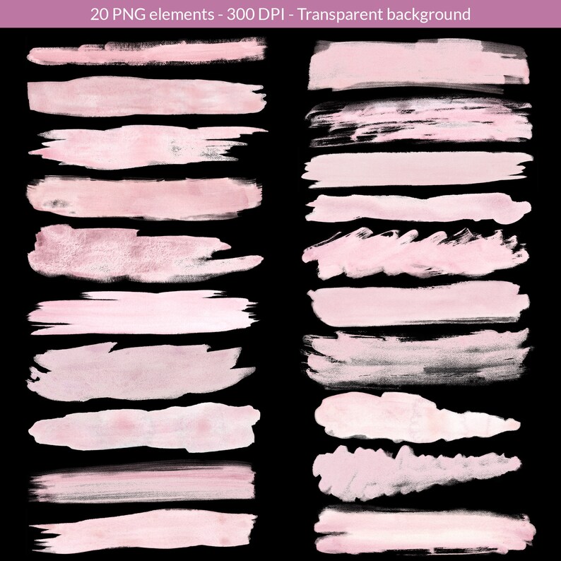 Watercolor Pastel Pink Brush Strokes Clipart | 20 Transparent Png ...