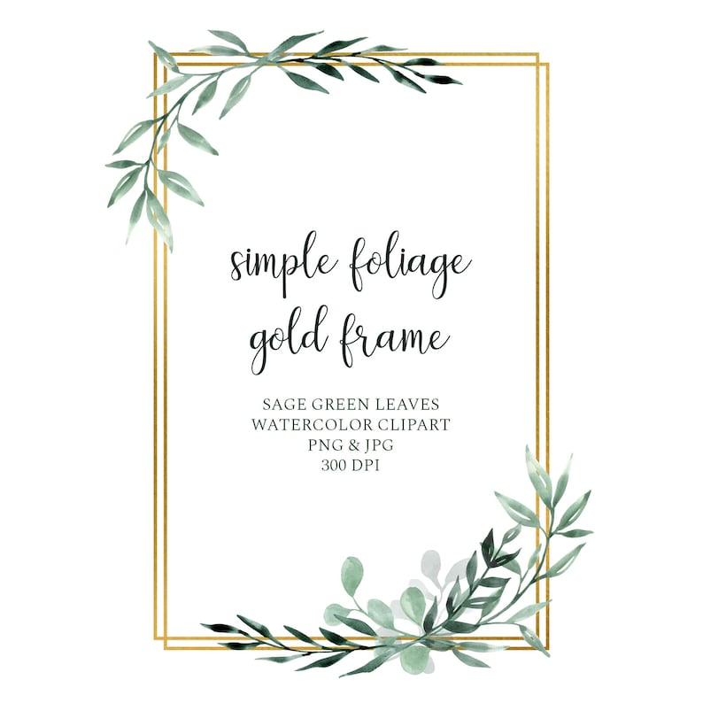 Gold Frame Clipart and Greenery, Sage Green Olive Leaves Wedding ...
