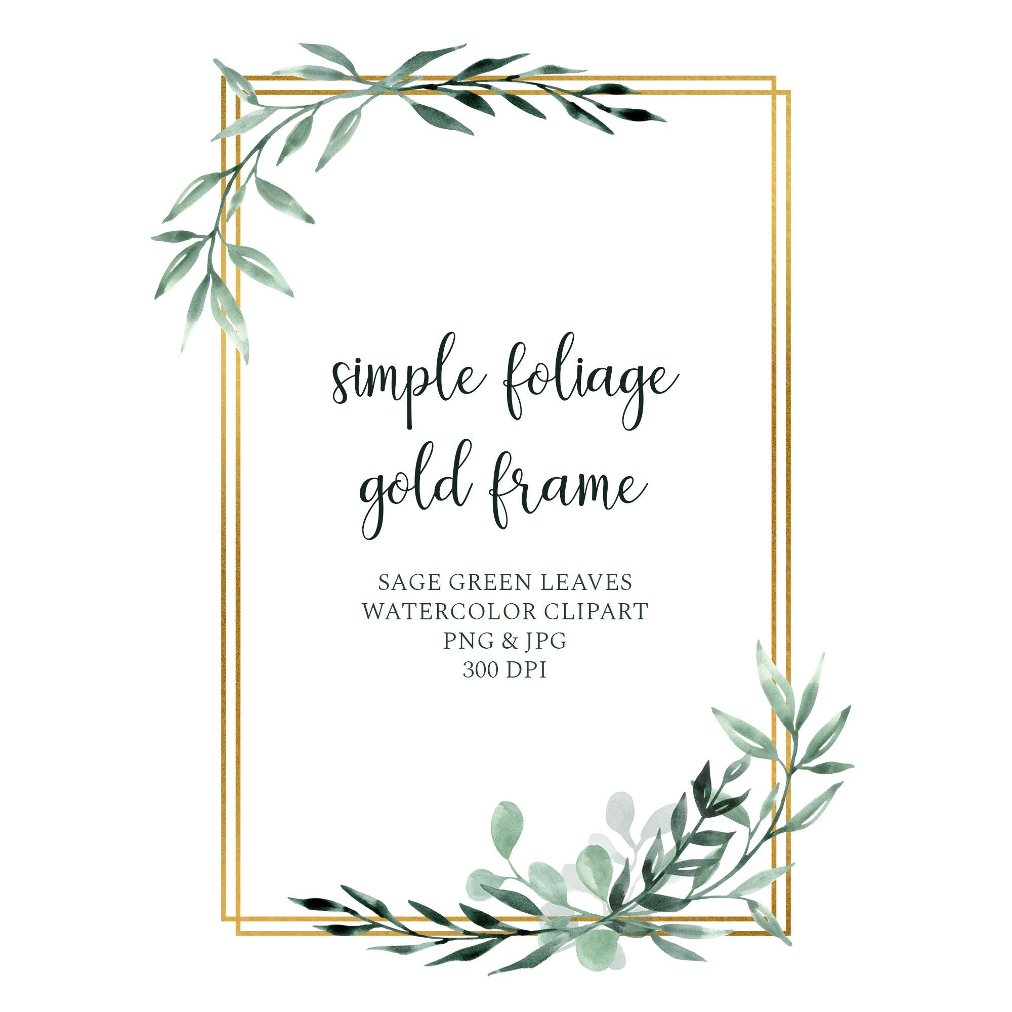 Gold Frame Clipart and Greenery, Sage Green Olive Leaves Wedding ...