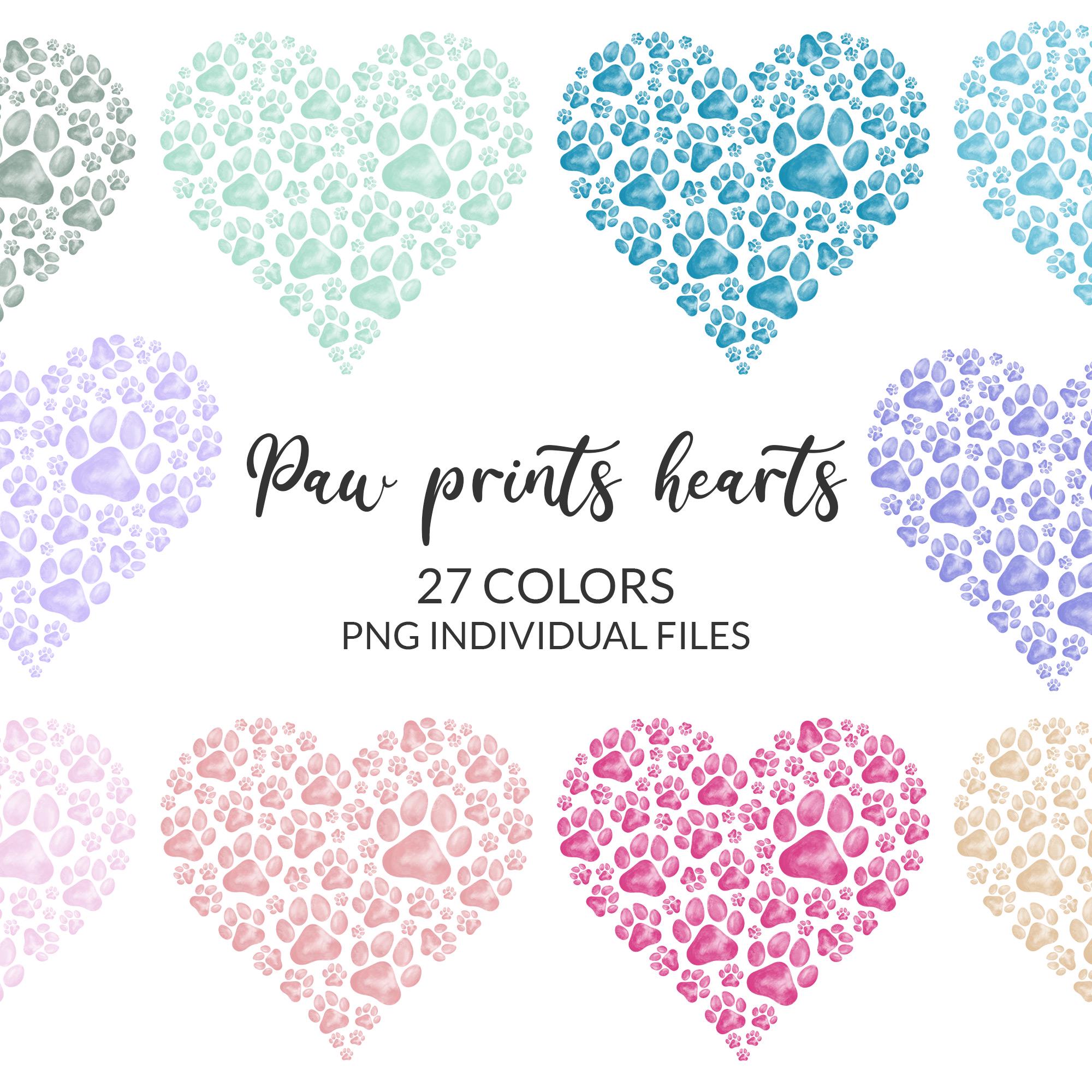 27 Paw Hearts PNG Clipart, Dog & Cat Paw Print in Hearts, Digital ...