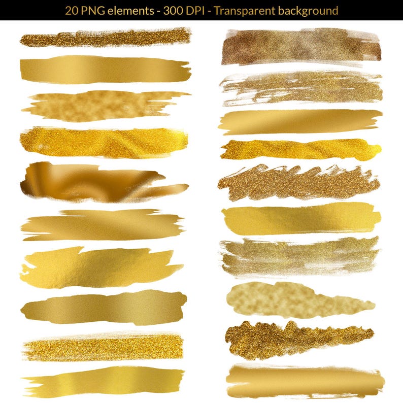 Gold & Glitter Brush Strokes Clipart PNG Gold Texture Background ...