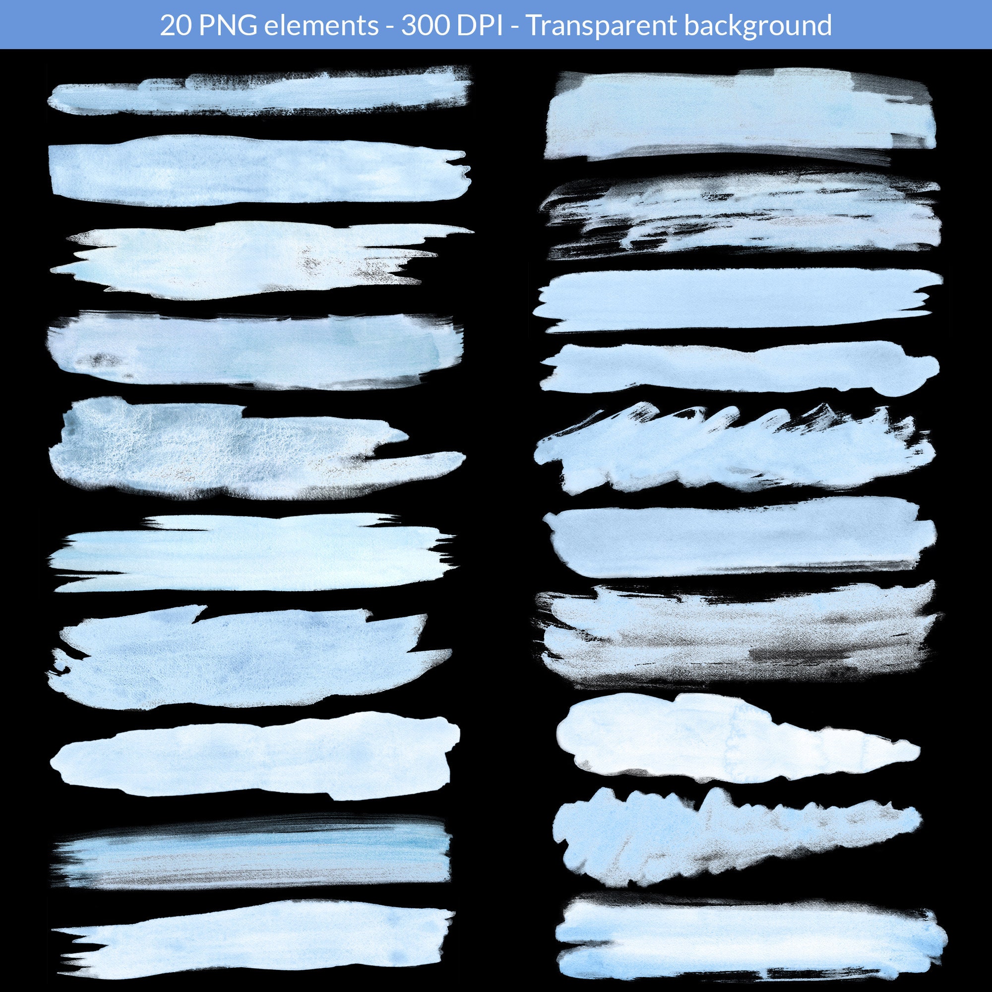 Watercolor Pastel Blue Brush Strokes Clipart | 20 Transparent Png ...
