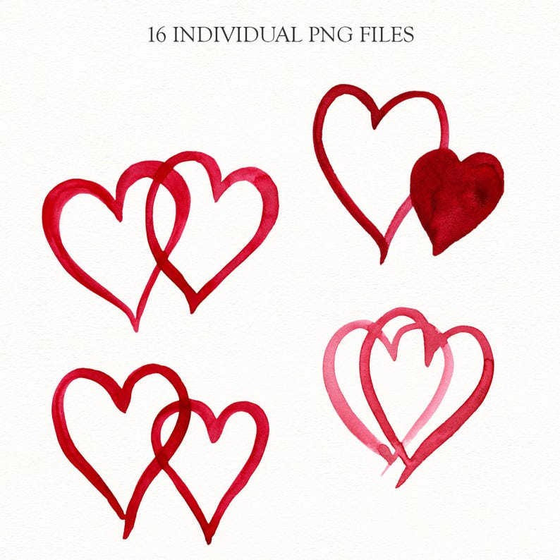 16 Pink & Red Double Hearts PNG Clipart, Watercolor Heart Png Graphic ...