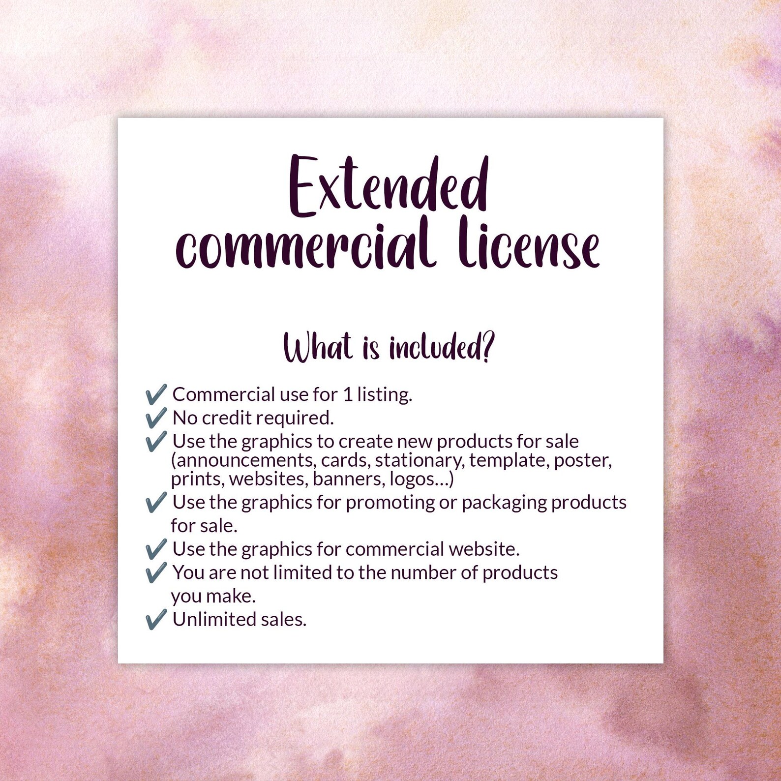 Extended Commercial License | Single Product (cliparts Only ...