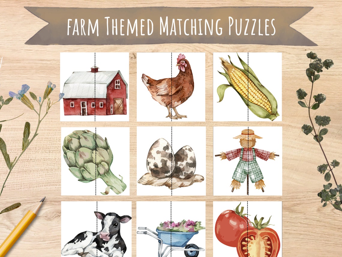 Farm Themed Matching Puzzle Printable, Montessori Learning, Preschool ...