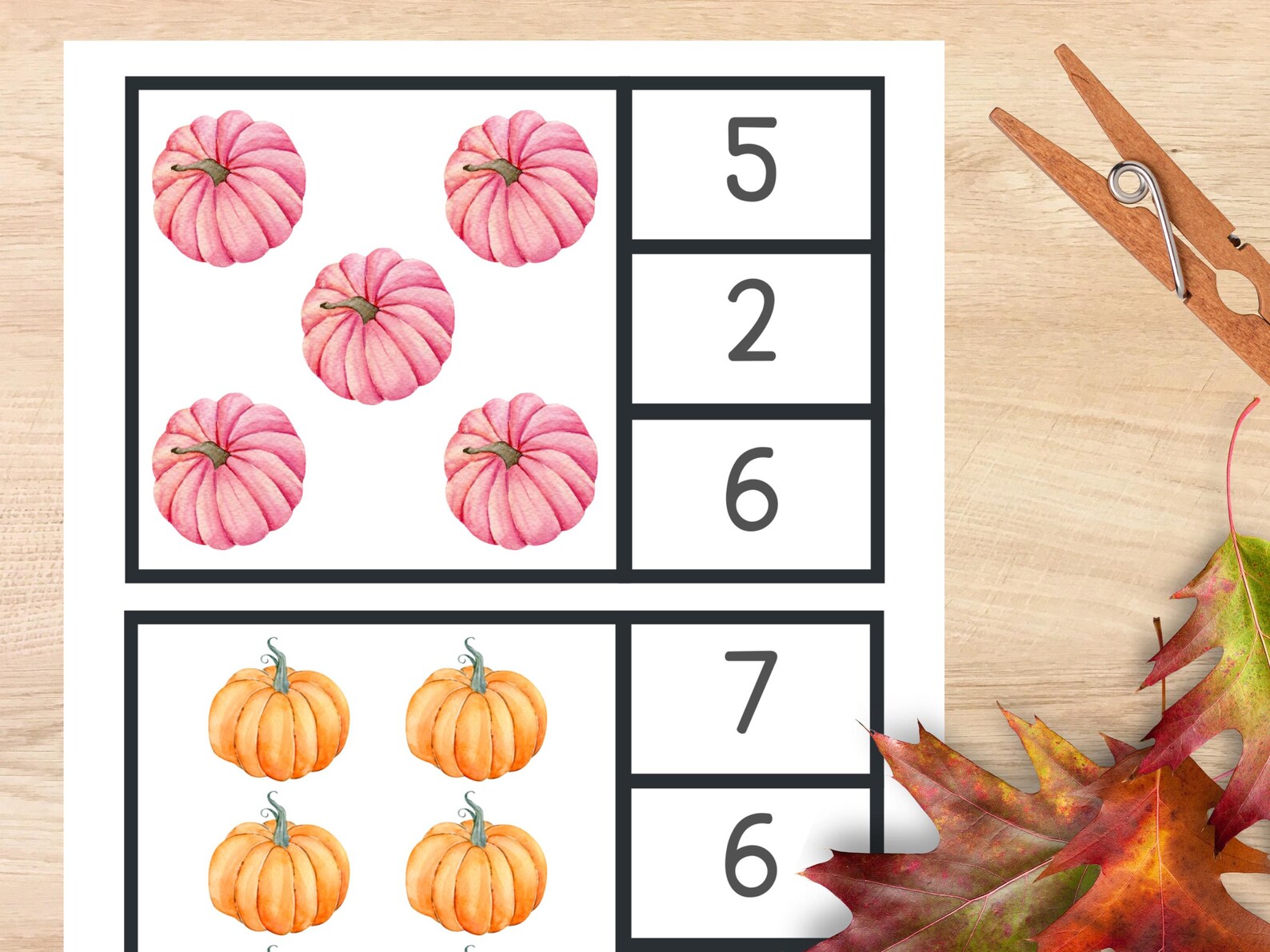 Pumpkin Count and Clip Cards, Counting Cards, Fall, Autumn Flashcards ...