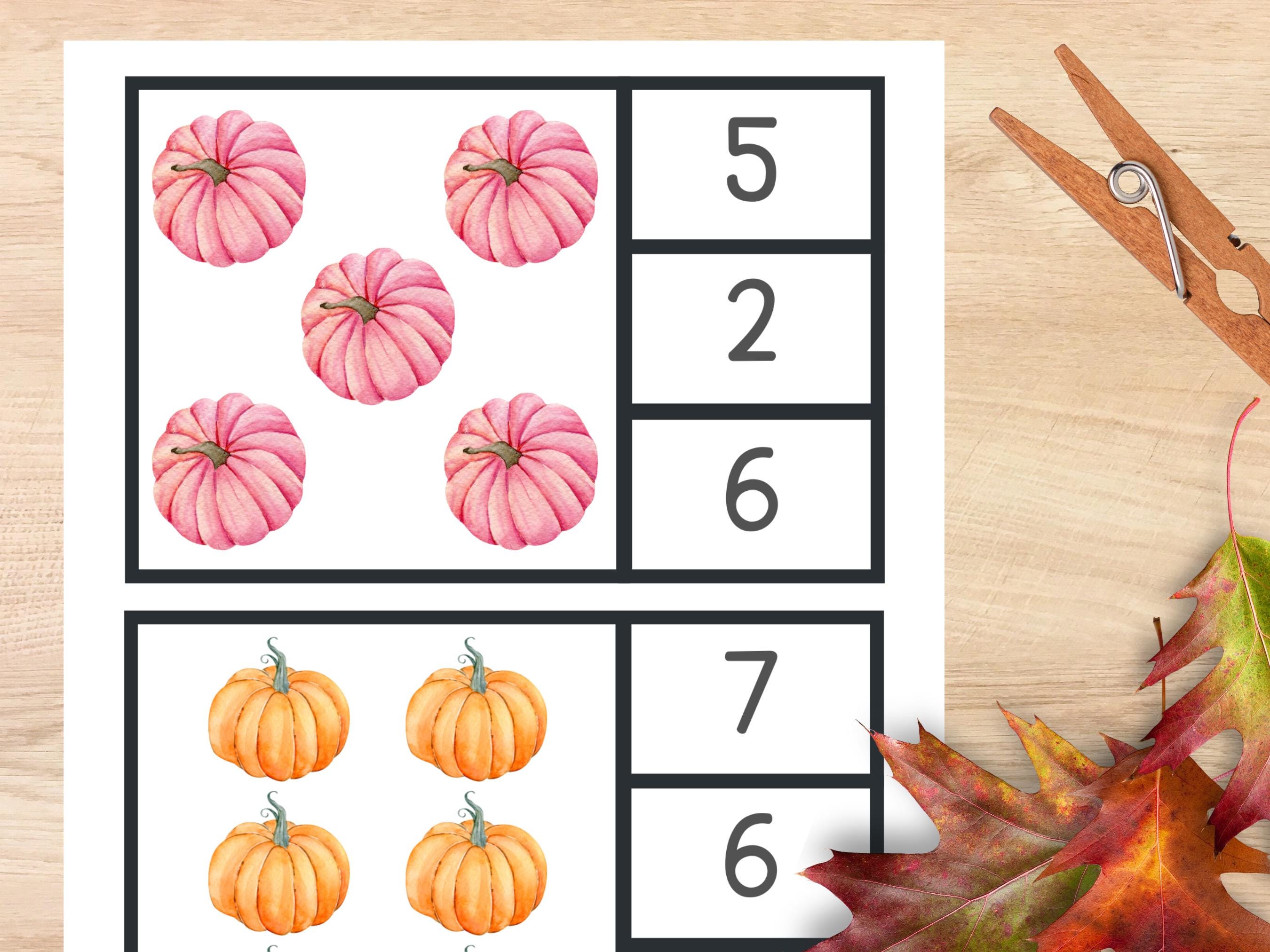Pumpkin Count and Clip Cards, Counting Cards, Fall, Autumn Flashcards ...