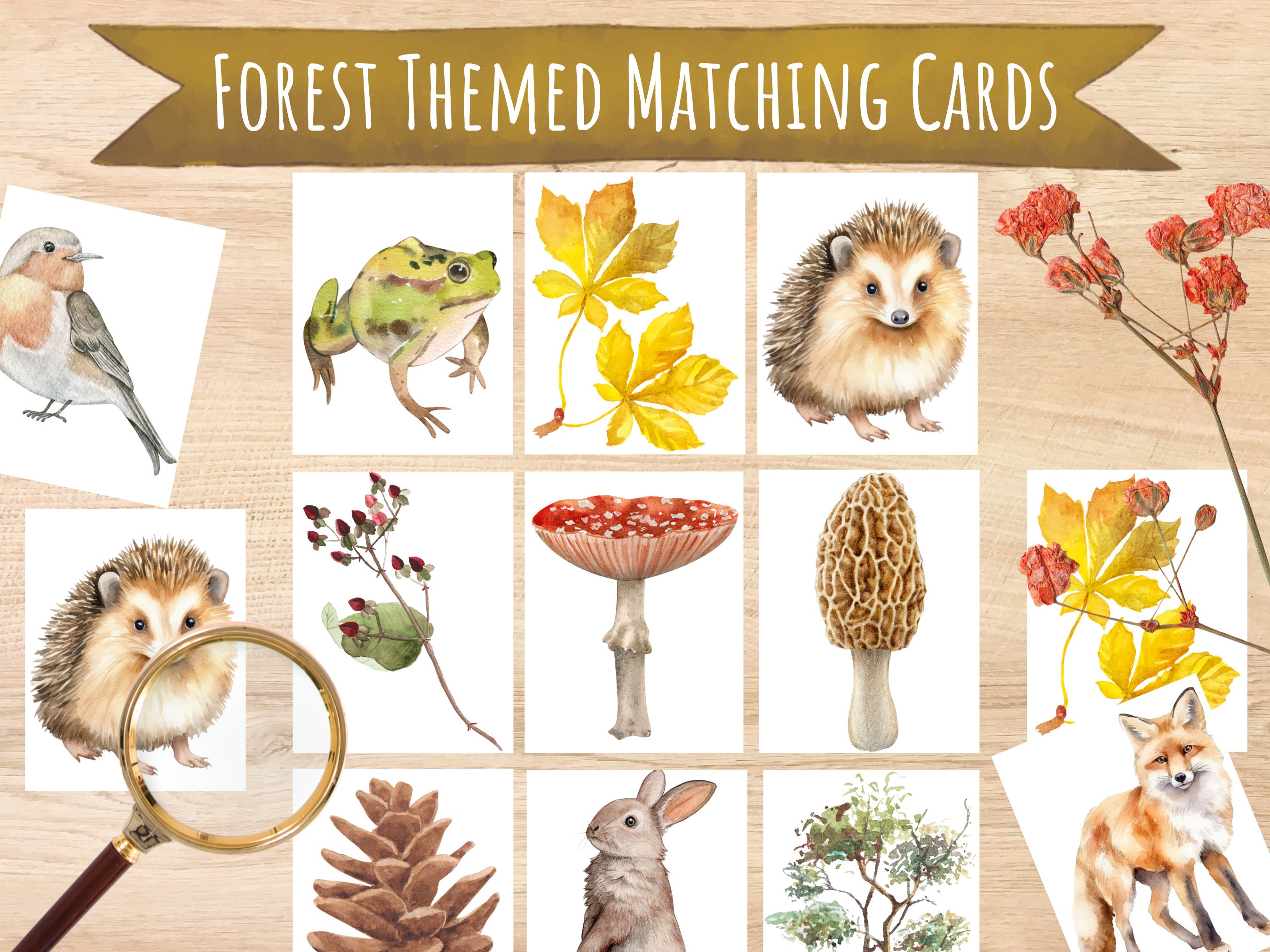 Forest Theme Matching Cards, Montessori Materials Printable, Natural ...