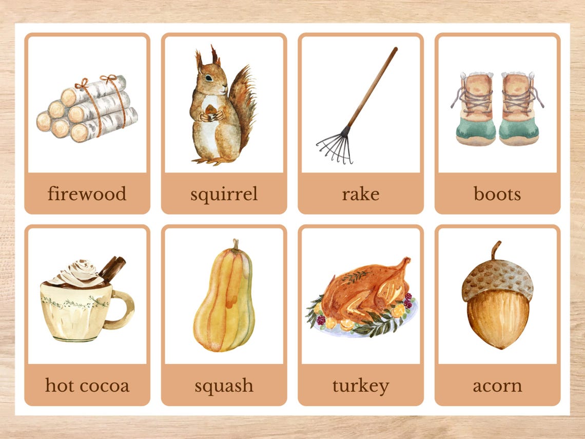 Autumn Vocabulary Cards, Fall Words, Seasonal Activity, Printable ...