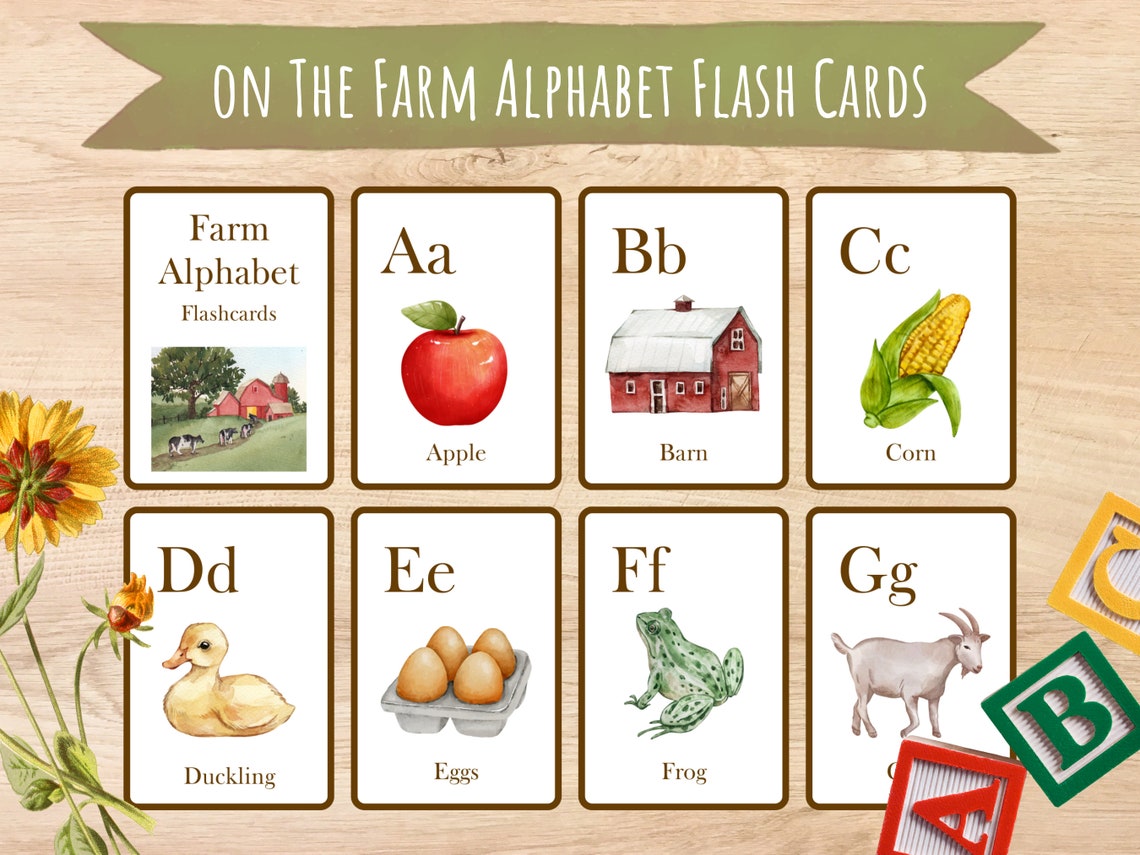 On the Farm Alphabet Flash Cards, Preschool Activity, Montessori ...