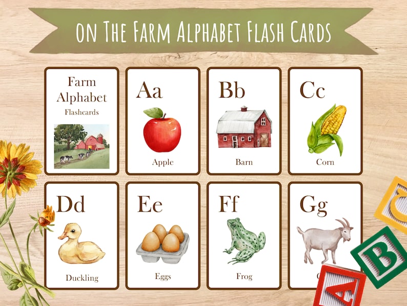 On the Farm Alphabet Flash Cards, Preschool Activity, Montessori ...
