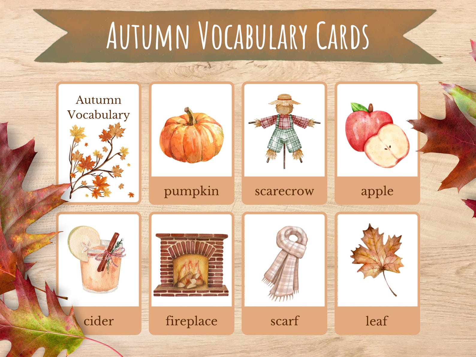 Autumn Vocabulary Cards, Fall Words, Seasonal Activity, Printable ...