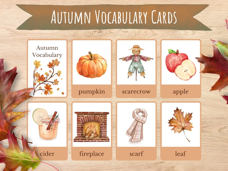Autumn Vocabulary Cards, Fall Words, Seasonal Activity, Printable ...