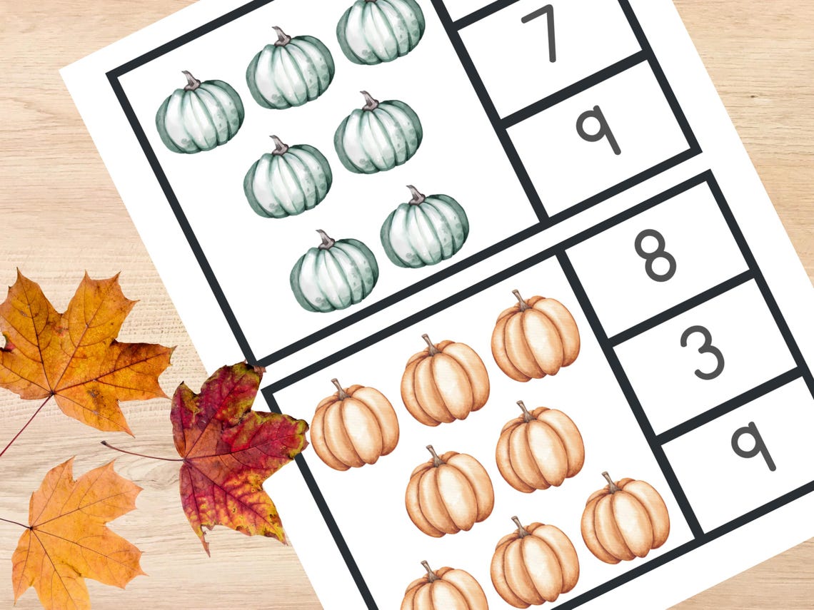 Pumpkin Count and Clip Cards, Counting Cards, Fall, Autumn Flashcards ...