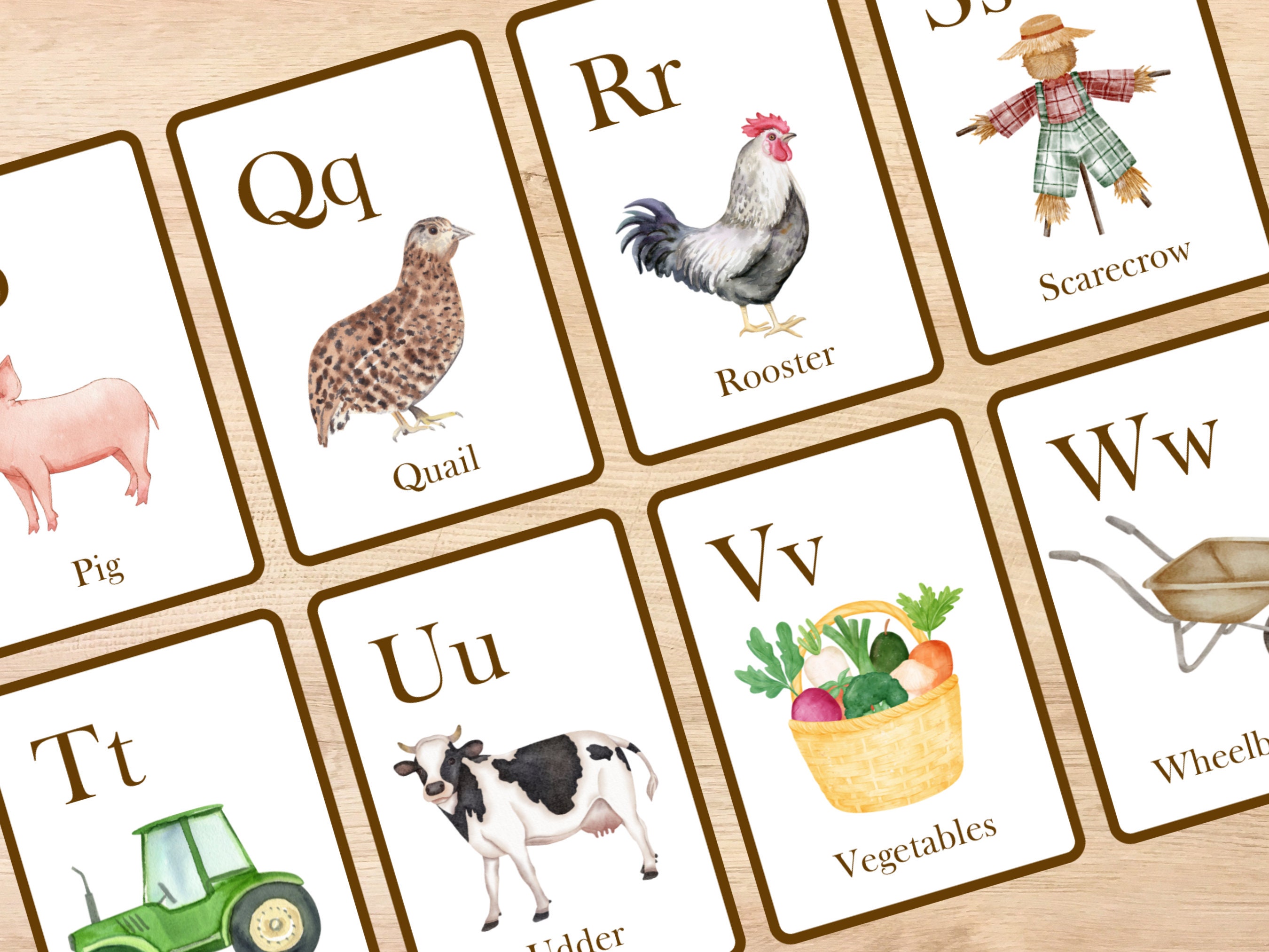 On the Farm Alphabet Flash Cards, Preschool Activity, Montessori ...