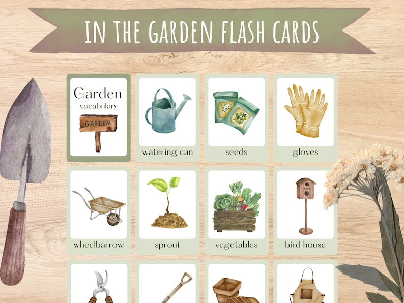 Spring Garden Themed Flash Cards, in the Garden, Montessori Cards ...