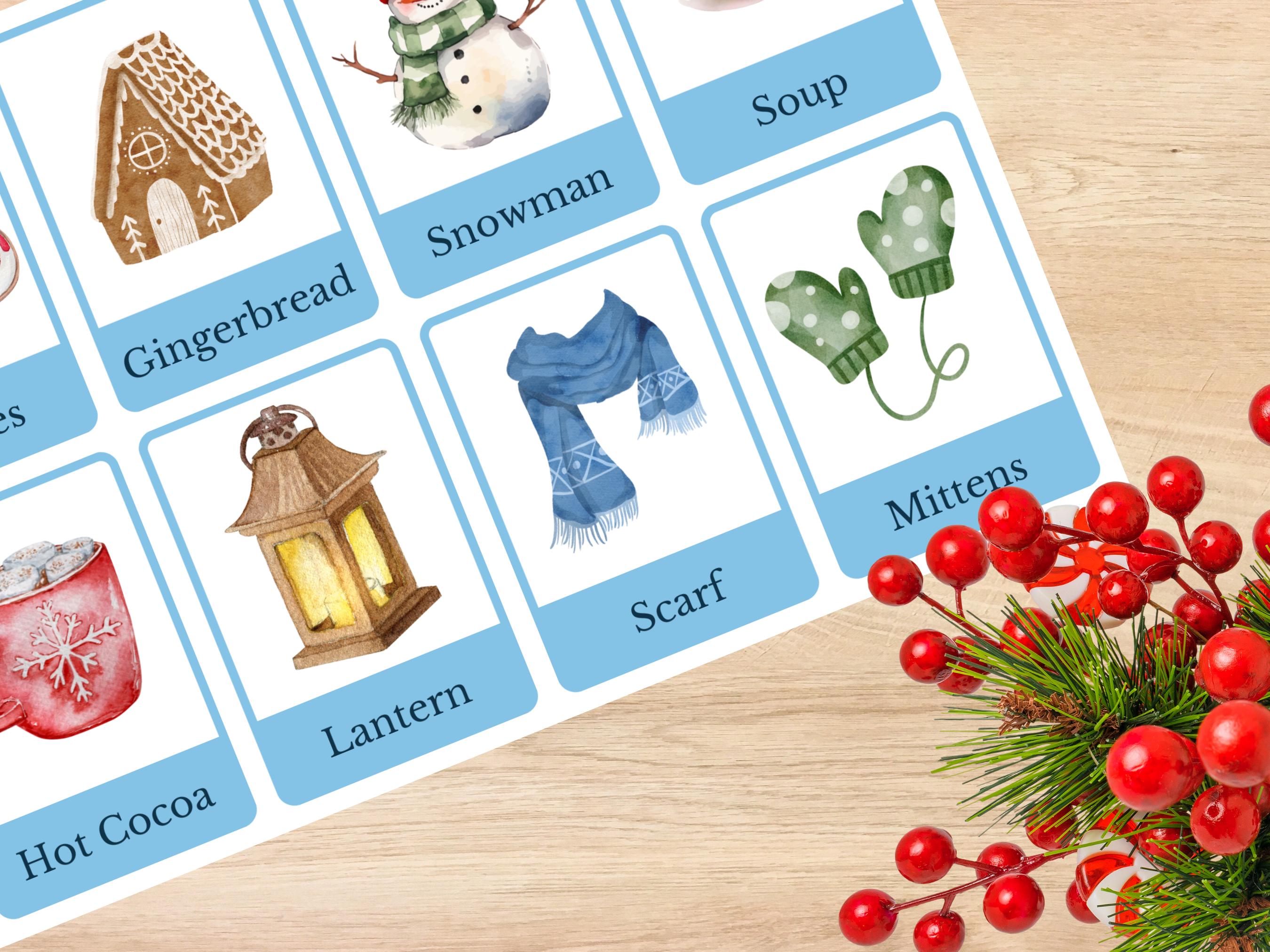 Winter Themed Flashcards, Christmas Vocabulary, Preschool, Kindergarten ...