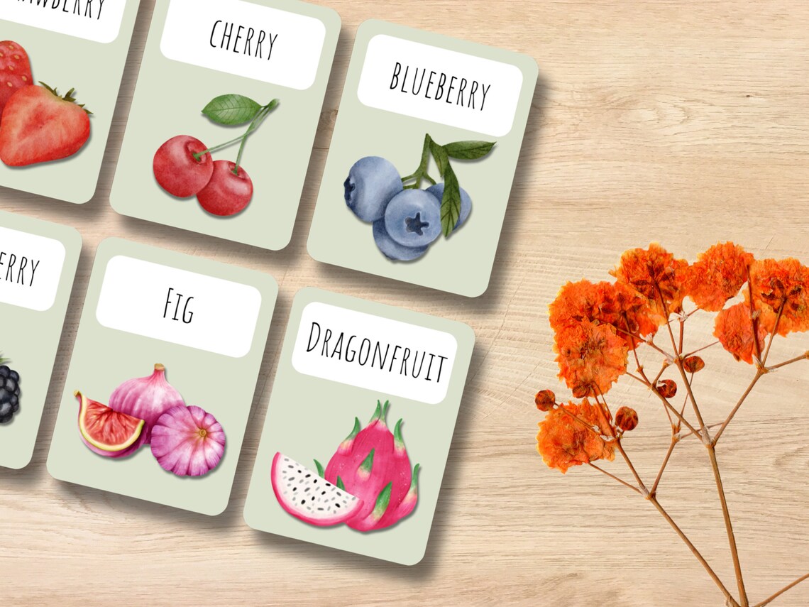 Fruit Identification Flash Cards, Montessori Cards, Nomenclature, Pdf ...