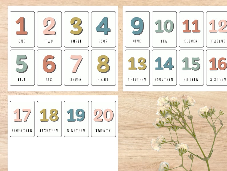 20 Number Flash Cards, Preschool Counting Cards, Number Cards 1-20 ...