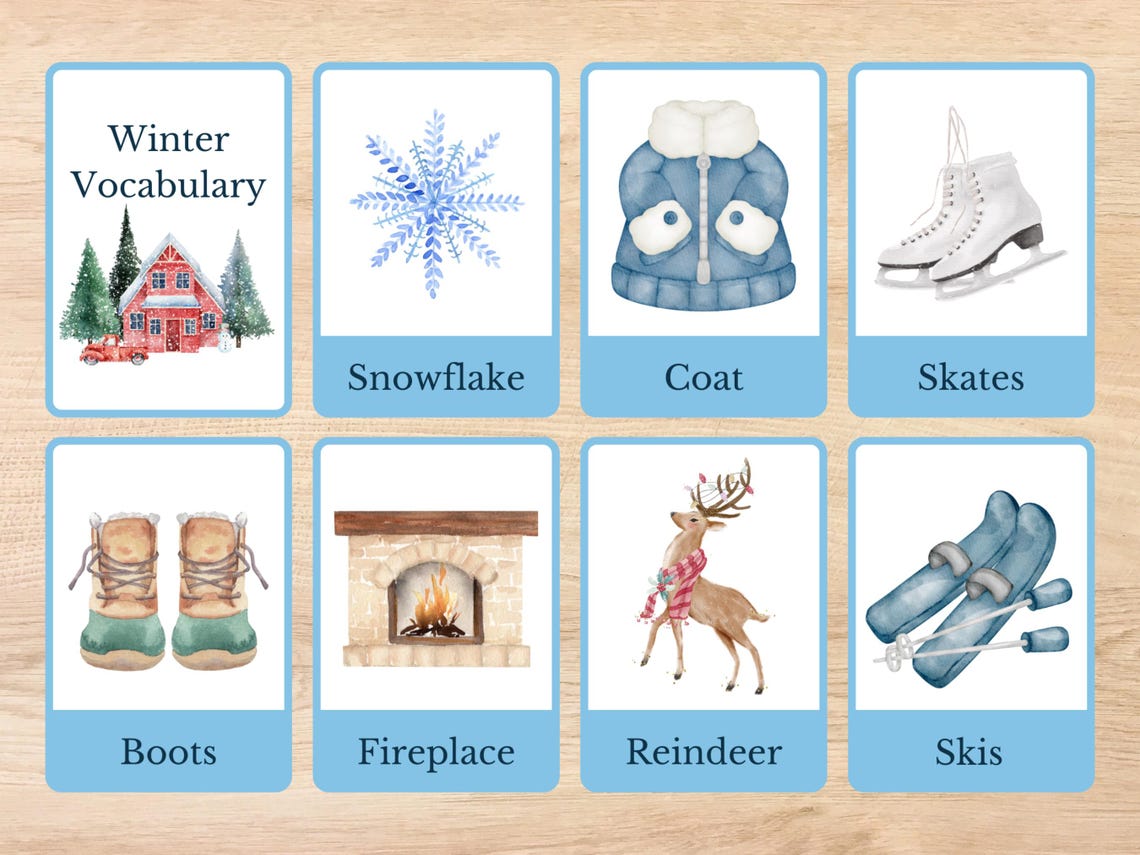 Winter Themed Flashcards, Christmas Vocabulary, Preschool, Kindergarten ...